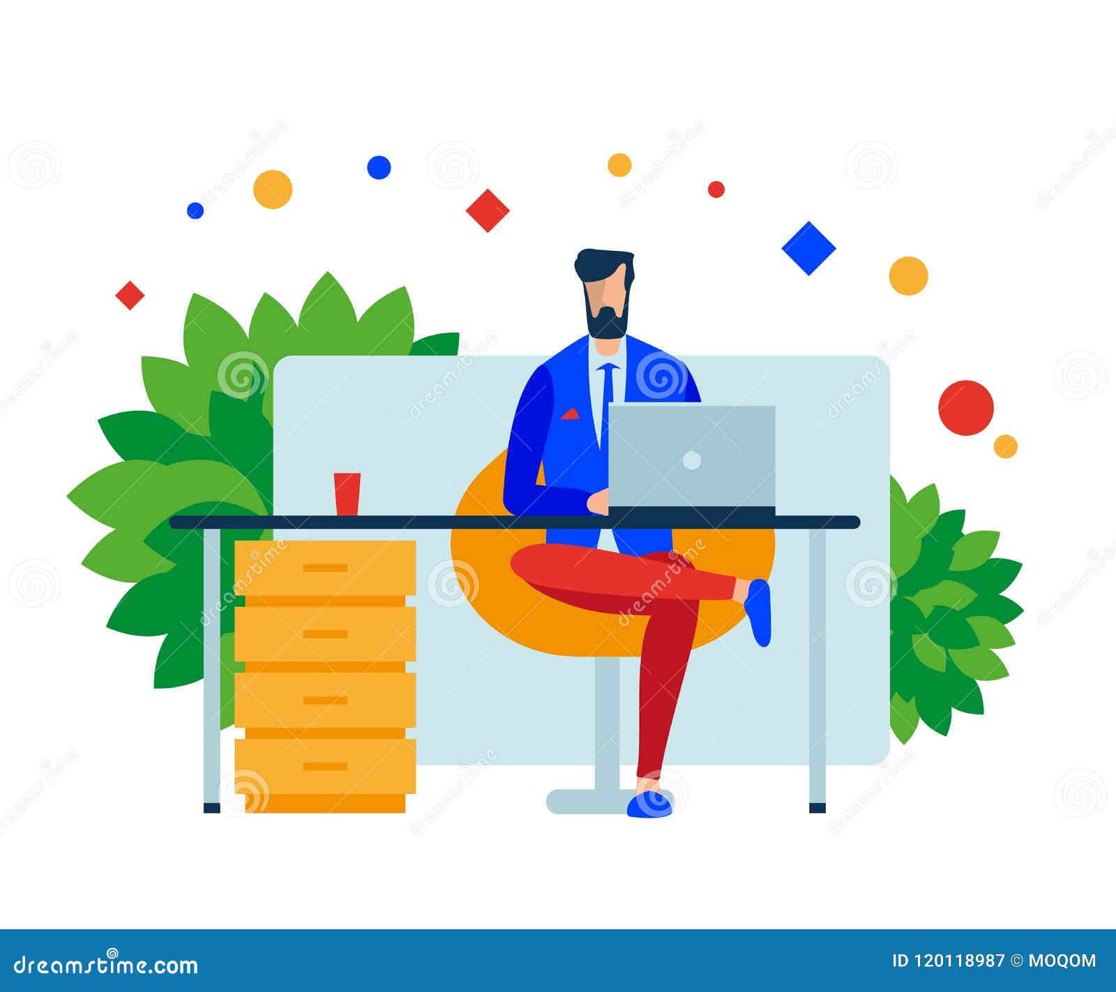 Man Manager Sitting at His Desk with a Laptop in the Office at Work ...