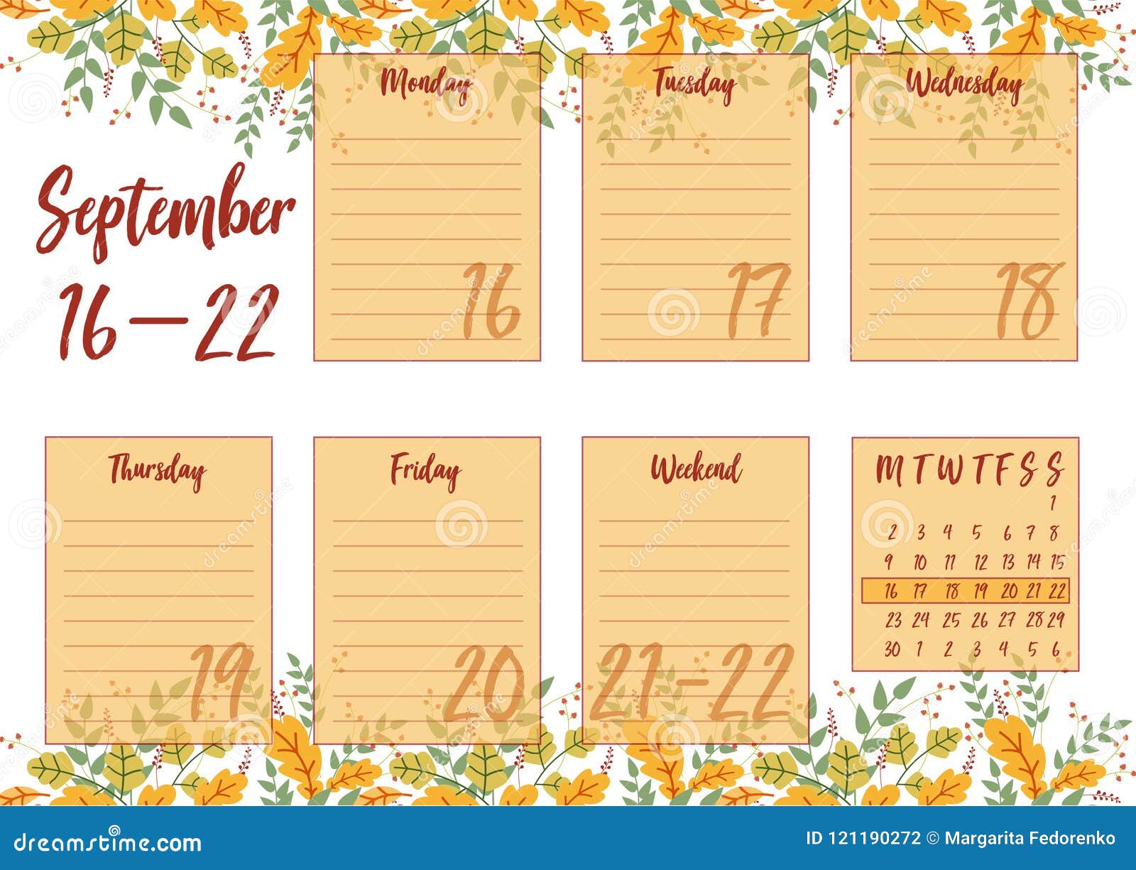 Vector Illustration of September 2019 Weekly Planner Stock Vector ...
