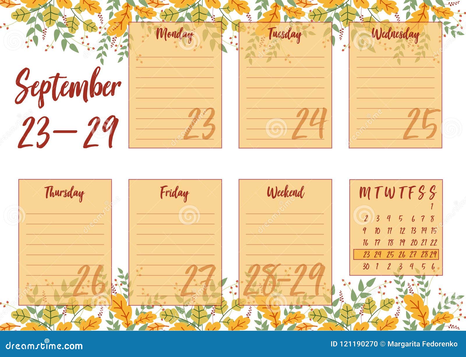Vector Illustration of September 2019 Weekly Planner Stock Vector ...