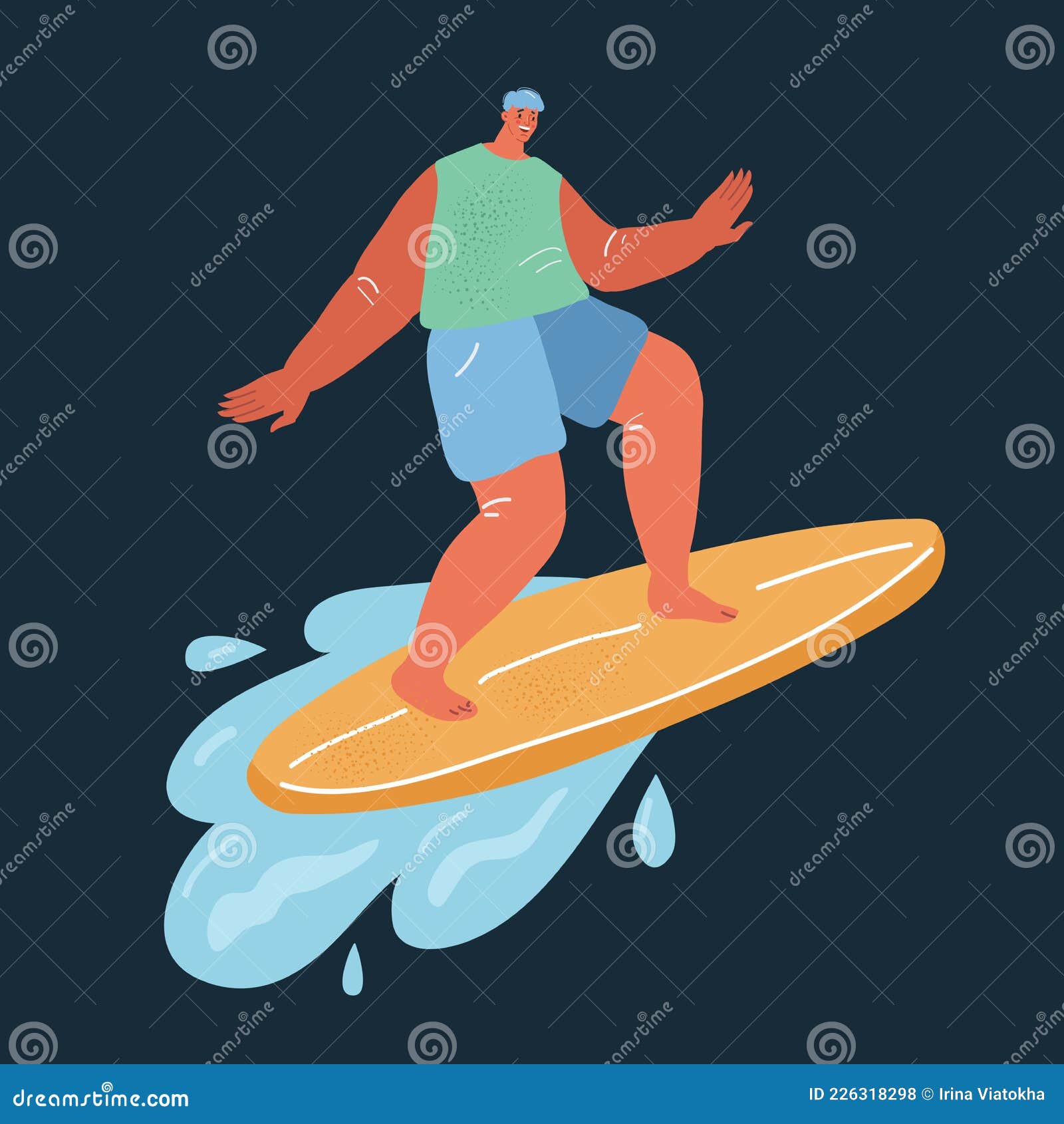 Vector Illustration of Serfer Man with Serf Over Dark Backround. Stock ...