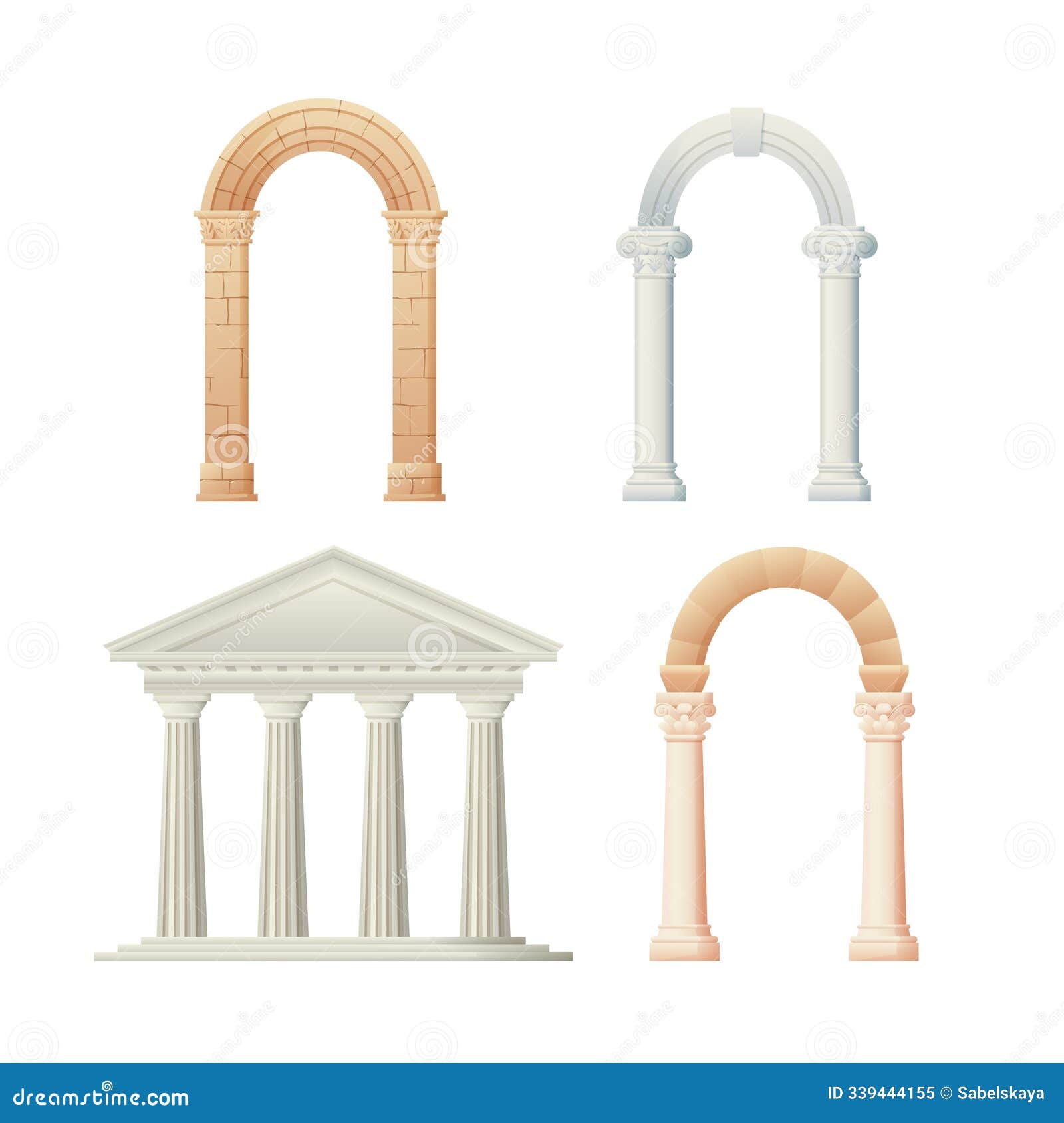 Ancient Architectural Elements Vector Illustration Set Stock ...
