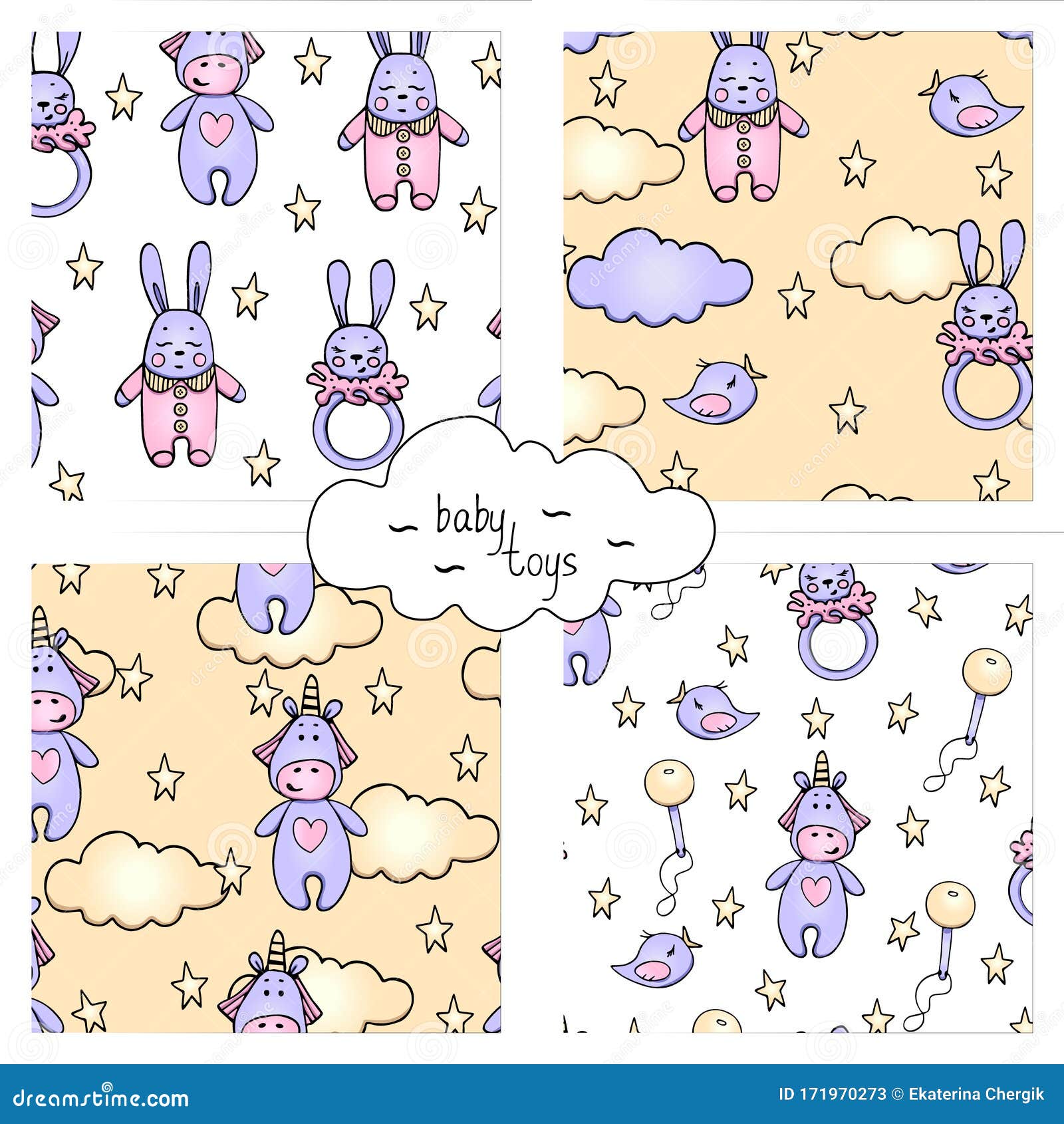Vector Illustration. a Set of Baby Seamless Patterns Stock Vector ...