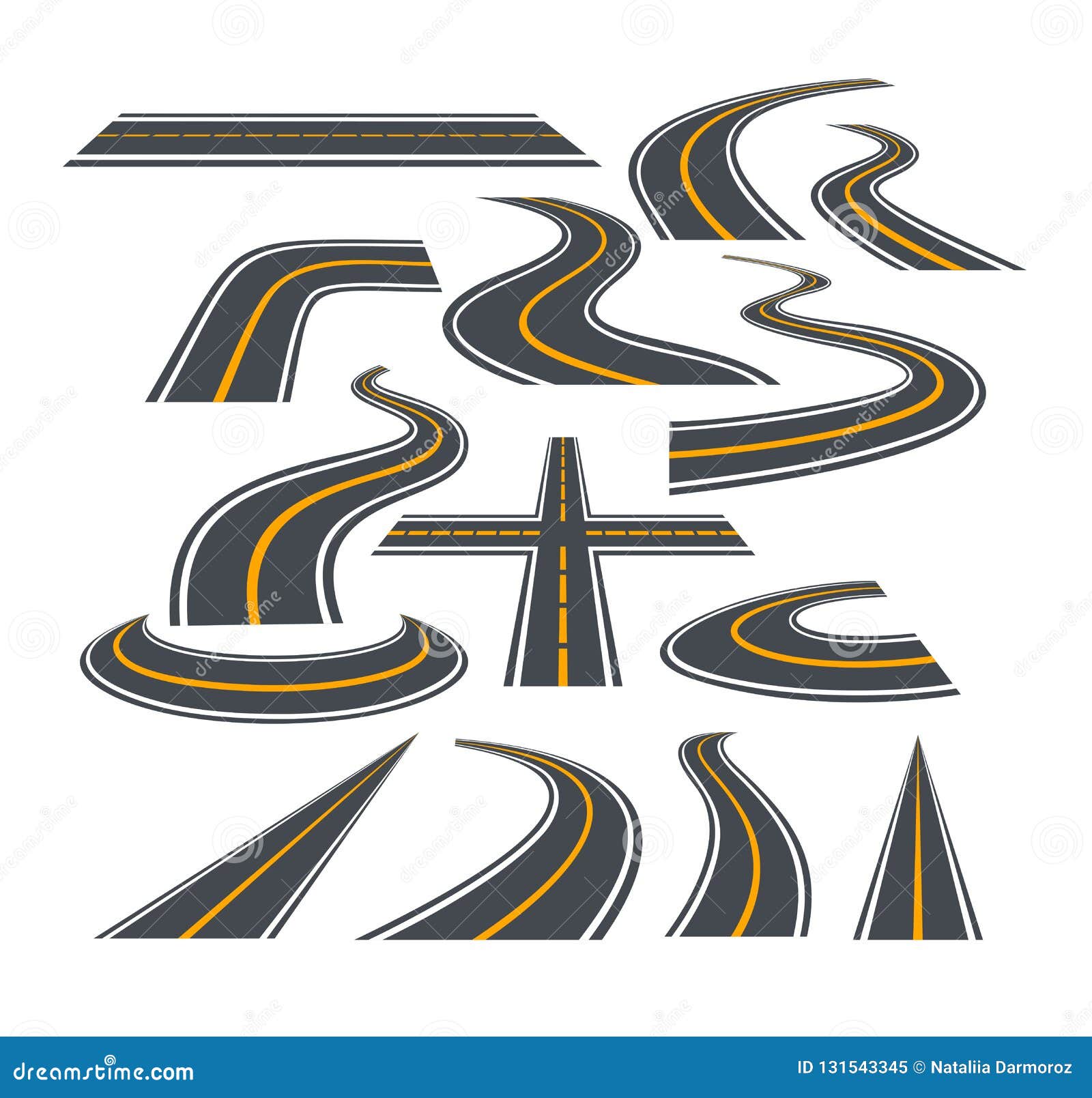 Vector Illustration Set Of Bending Roads And Highways Isolated On White ...