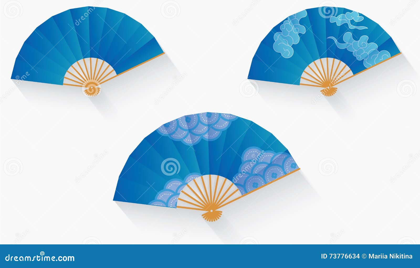 Vector Illustration Set of Blue Japanese Fan. Stock Vector ...