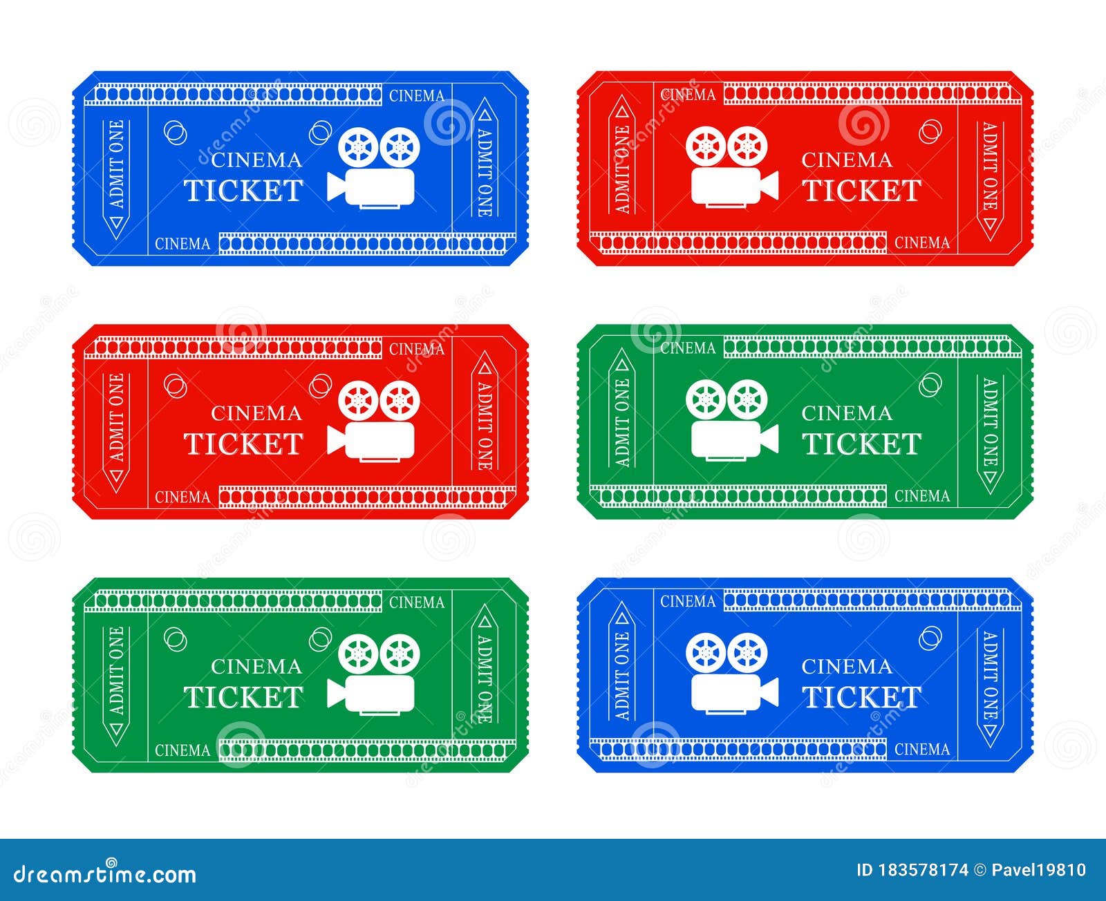 Vector Illustration Set of Blue, Red, Blue Cinema Tickets Stock Vector ...