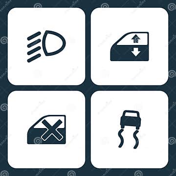 Vector Illustration Set Car Dashboard Icons. Elements Low Beam, Window ...