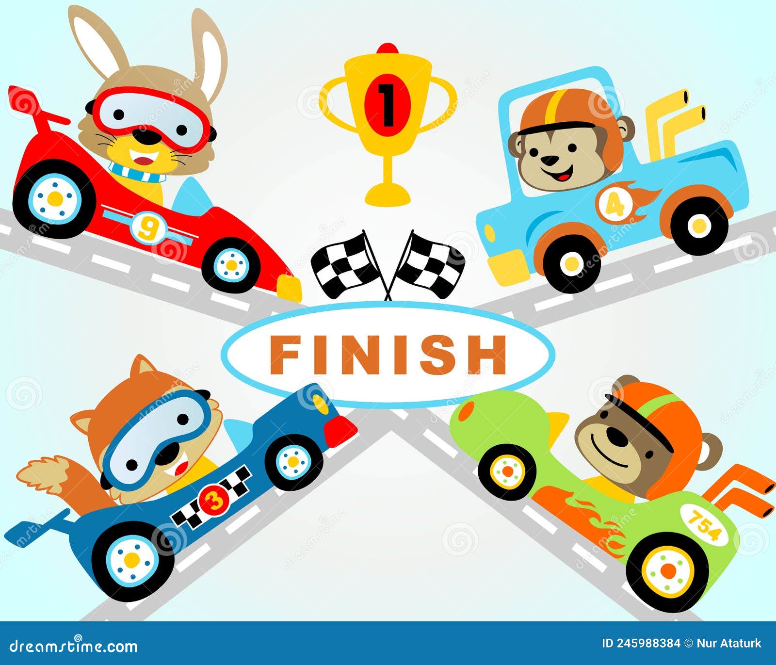 Vector Illustration Set of Car Racing with Funny Animals Racer Stock ...