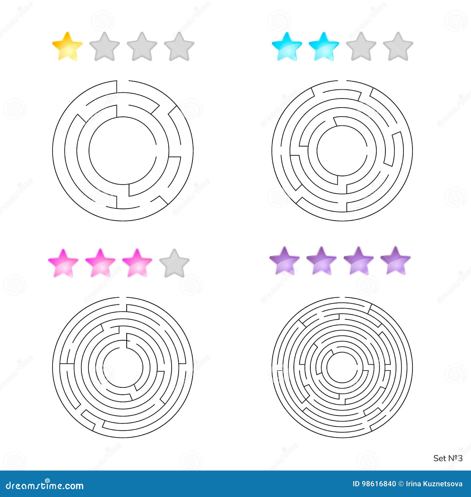 Vector Illustration of Set of 4 Circular Mazes for Kids at Diffe Stock ...