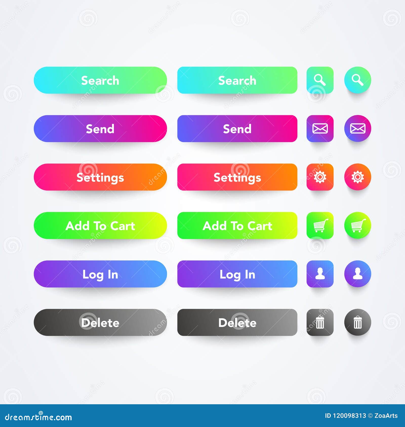 Vector Illustration Set of Clean Colorful Web App Buttons with Symbols ...