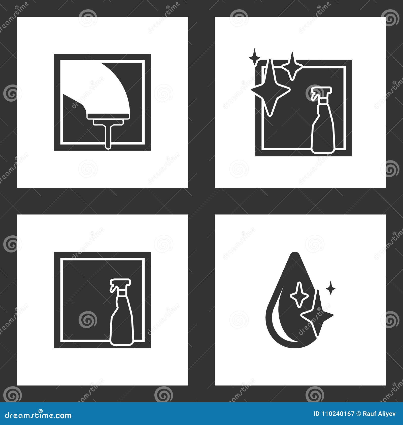 Vector Illustration Set Cleaning Icons. Elements of Glass Scraper ...