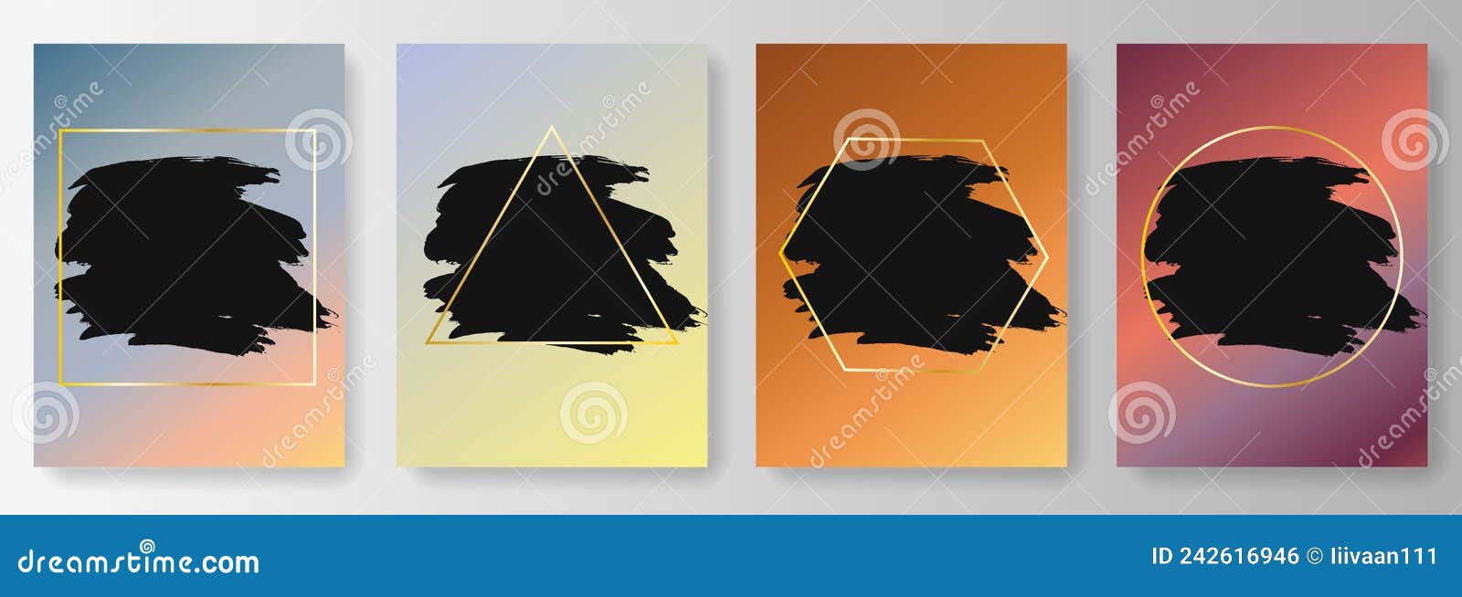 Set Collection of Gradient Backgrounds with Golden Frame Stock Vector ...