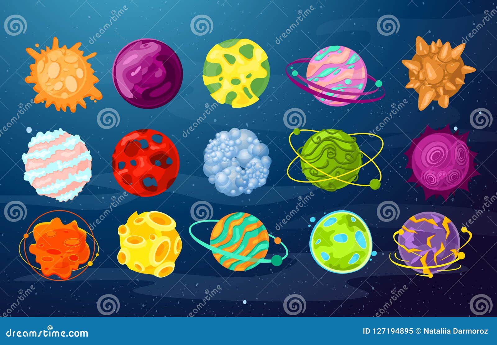 Vector Illustration Set of Colorful and Bright Cartoon Fantic Planets ...