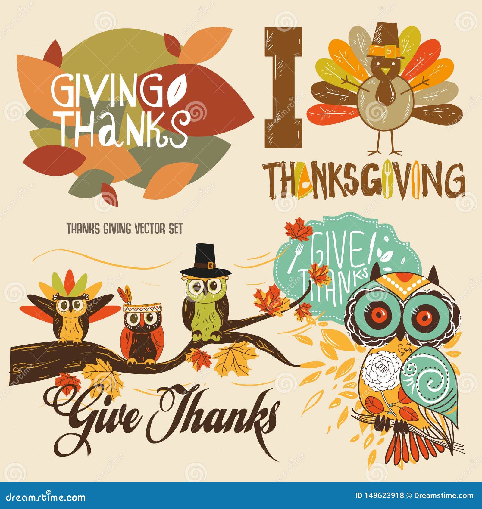 Thanks Giving Cute Illustration Vector Set Stock Vector - Illustration ...