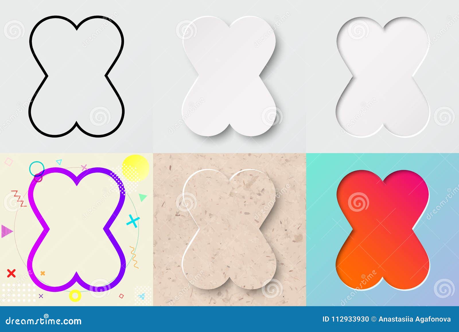 Vector Illustration Set of Cute Bold Rounded Letter X with Different ...