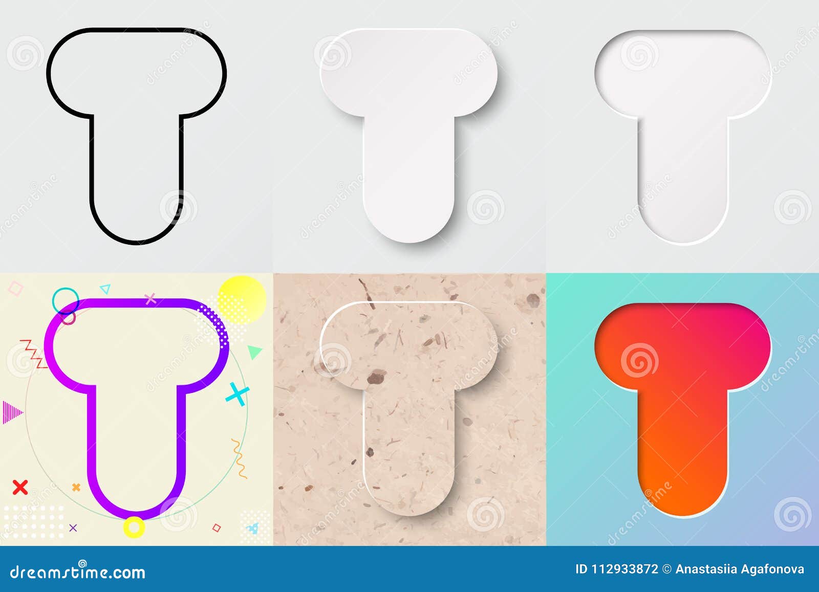 Vector Illustration Set Of Cute Bold Rounded Letter T With Different ...