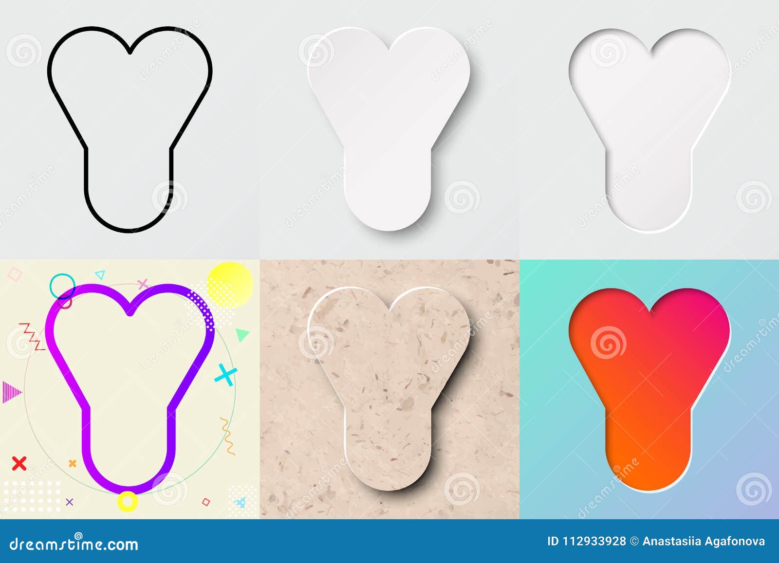 Vector Illustration Set of Cute Bold Rounded Letter Y with Different ...