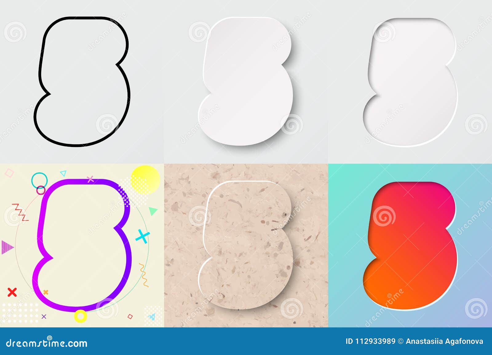 Vector Illustration Set of Cute Bold Rounded Number Five Lettering with ...