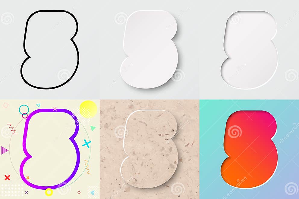 Vector Illustration Set of Cute Bold Rounded Number Five Lettering with ...