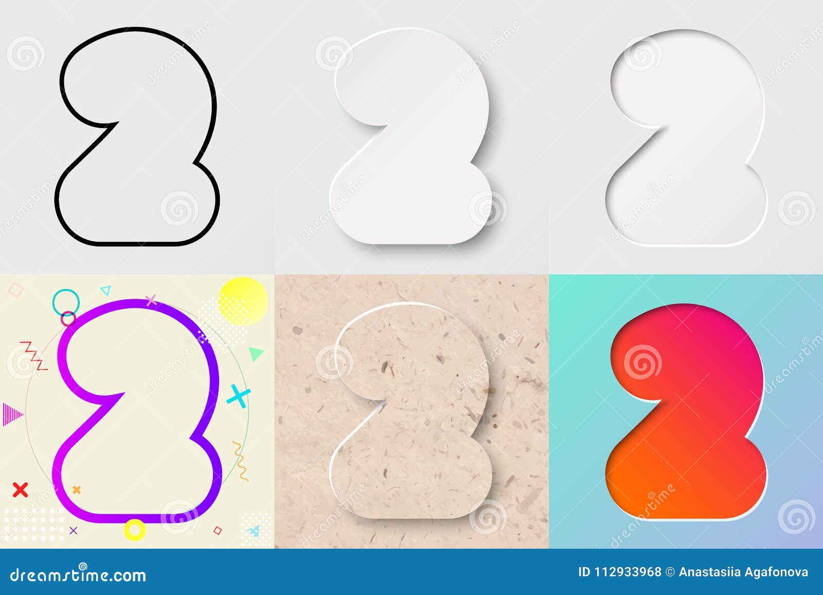 Vector Illustration Set of Cute Bold Rounded Number Two Lettering with ...