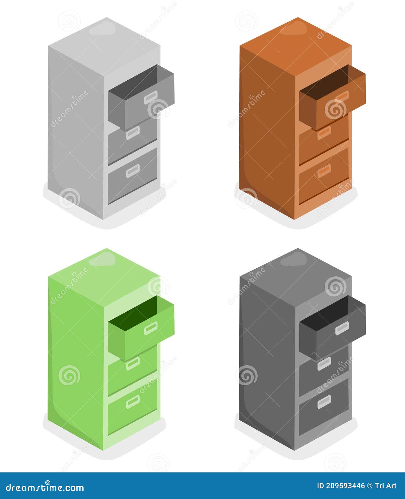 Vector Illustration Set of 3d Filing Cabinet for Storing Documents ...