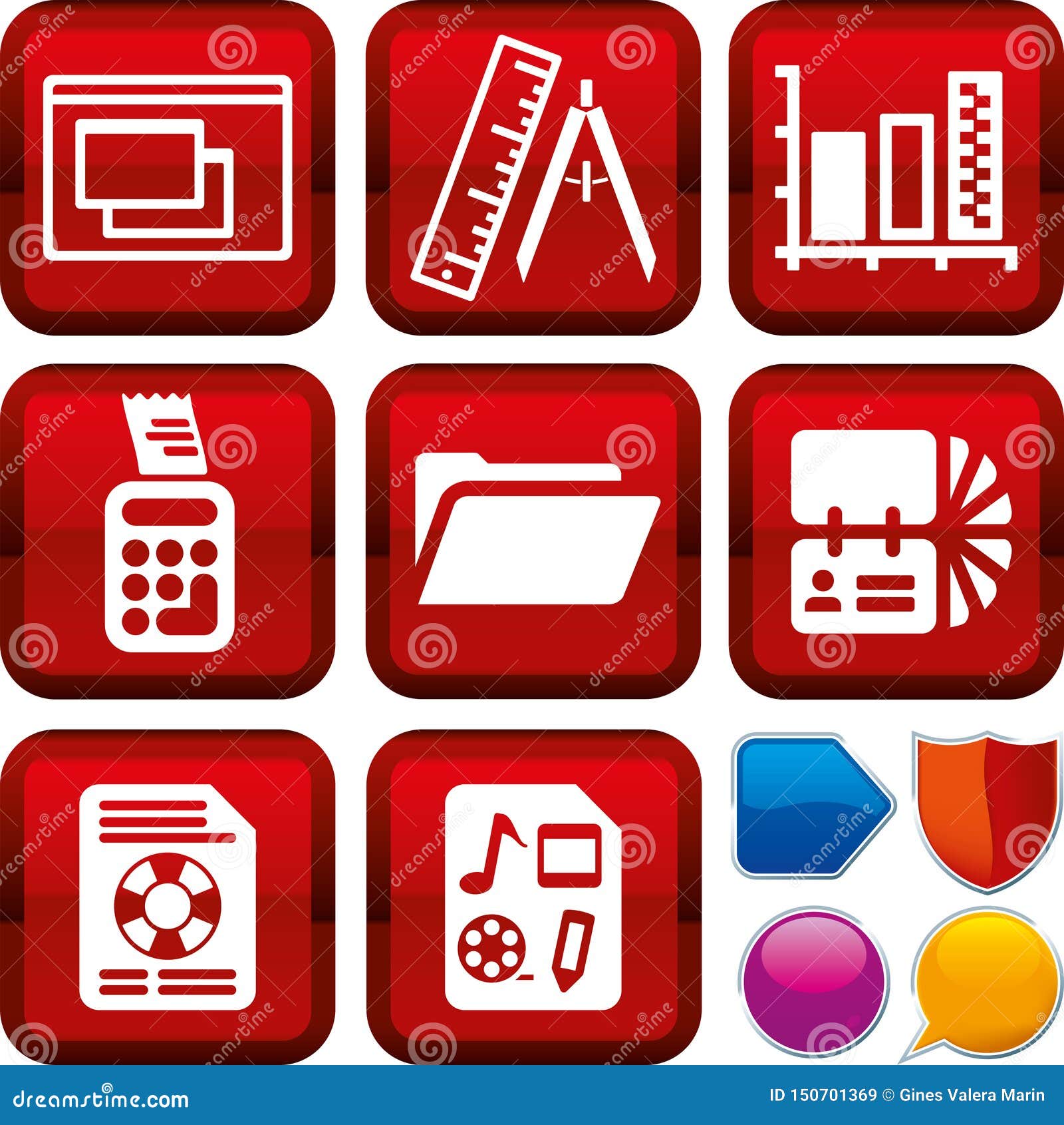 Set of Data Icons on Square Buttons. Geometric Style Stock Vector ...