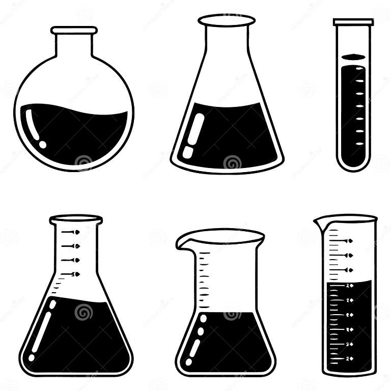 Vector Illustration Set of Different Flask Silhouettes Against a White ...