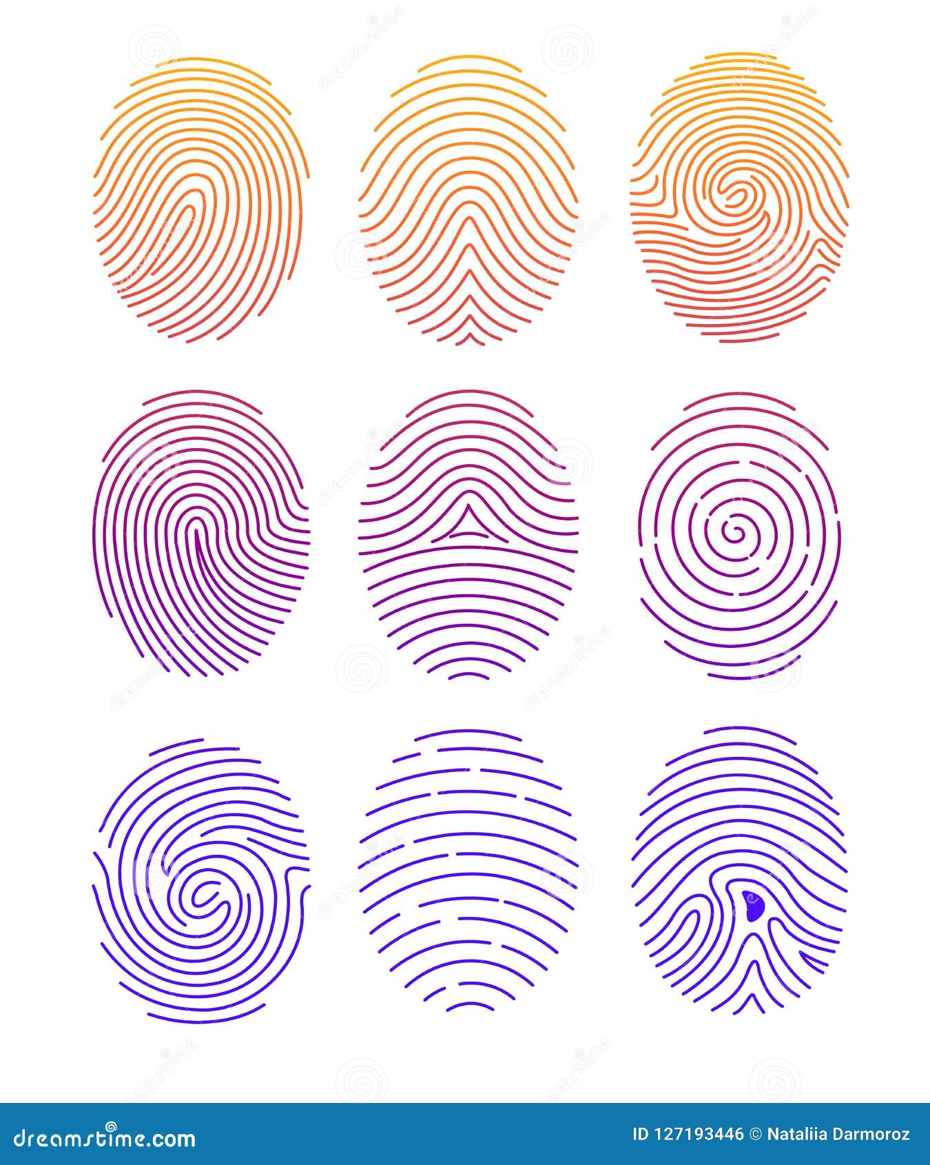 Vector Illustration Set of Different Shape Fingerprint with Color ...