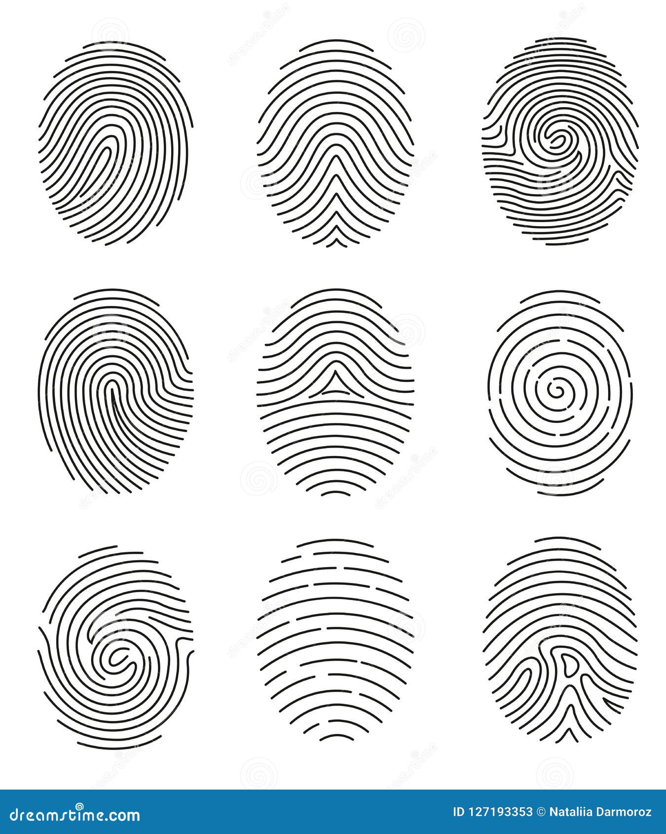 Vector Illustration Set of Different Shape Fingerprint in Line Style on ...