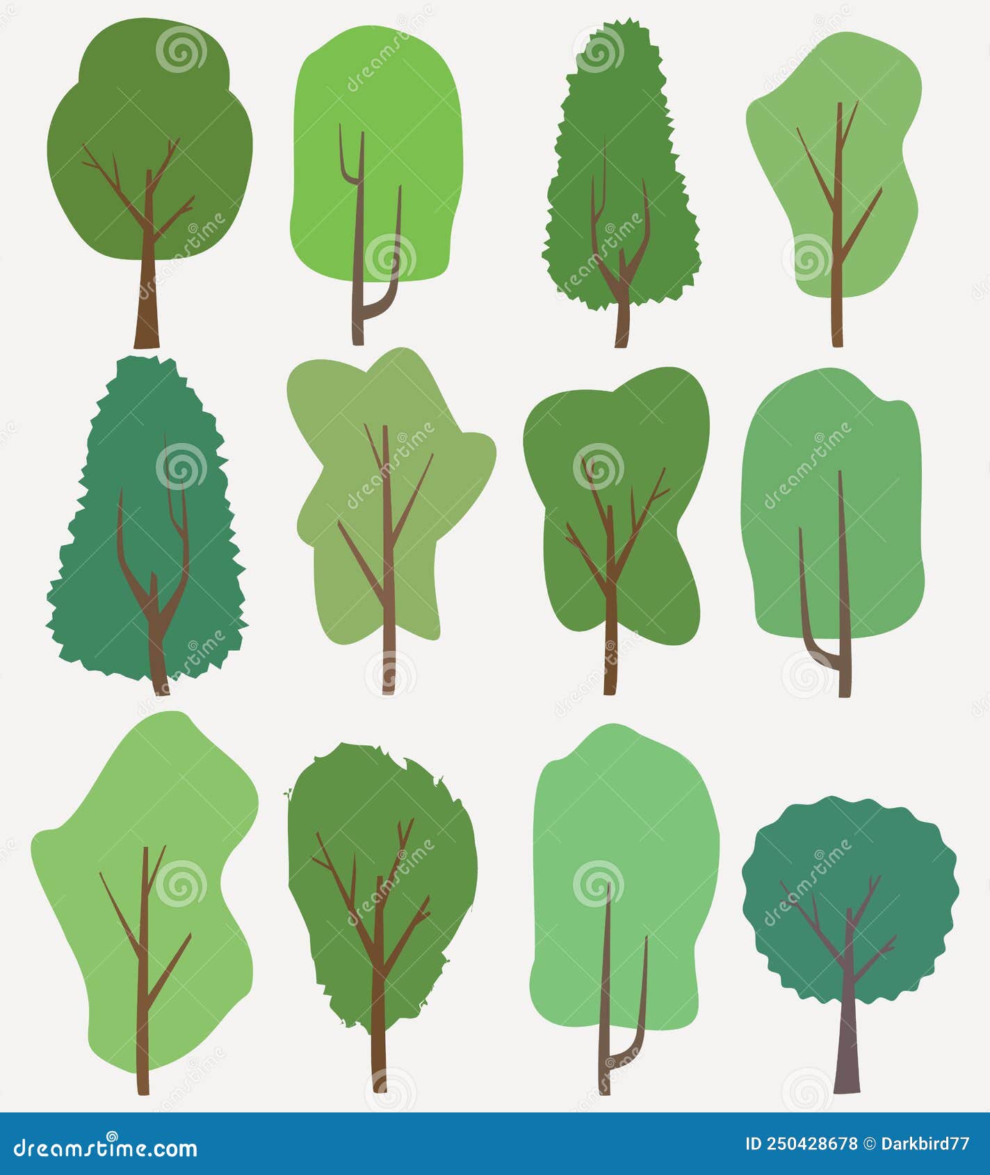 Vector Illustration of Set Doodle Cartoon Green Tree Stock Vector ...