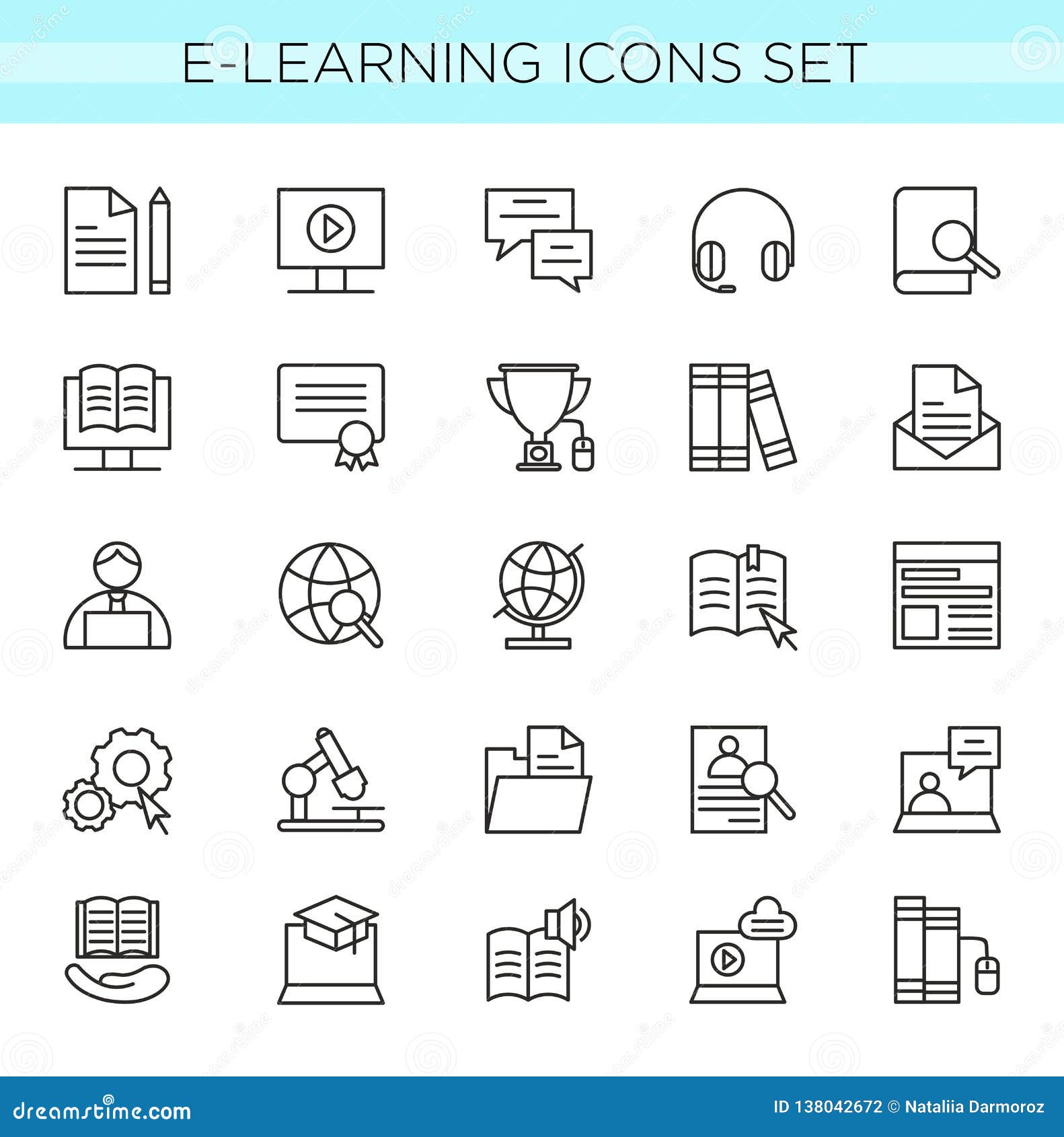 Vector Illustration Set of E-learning Line Icons, Online Education ...