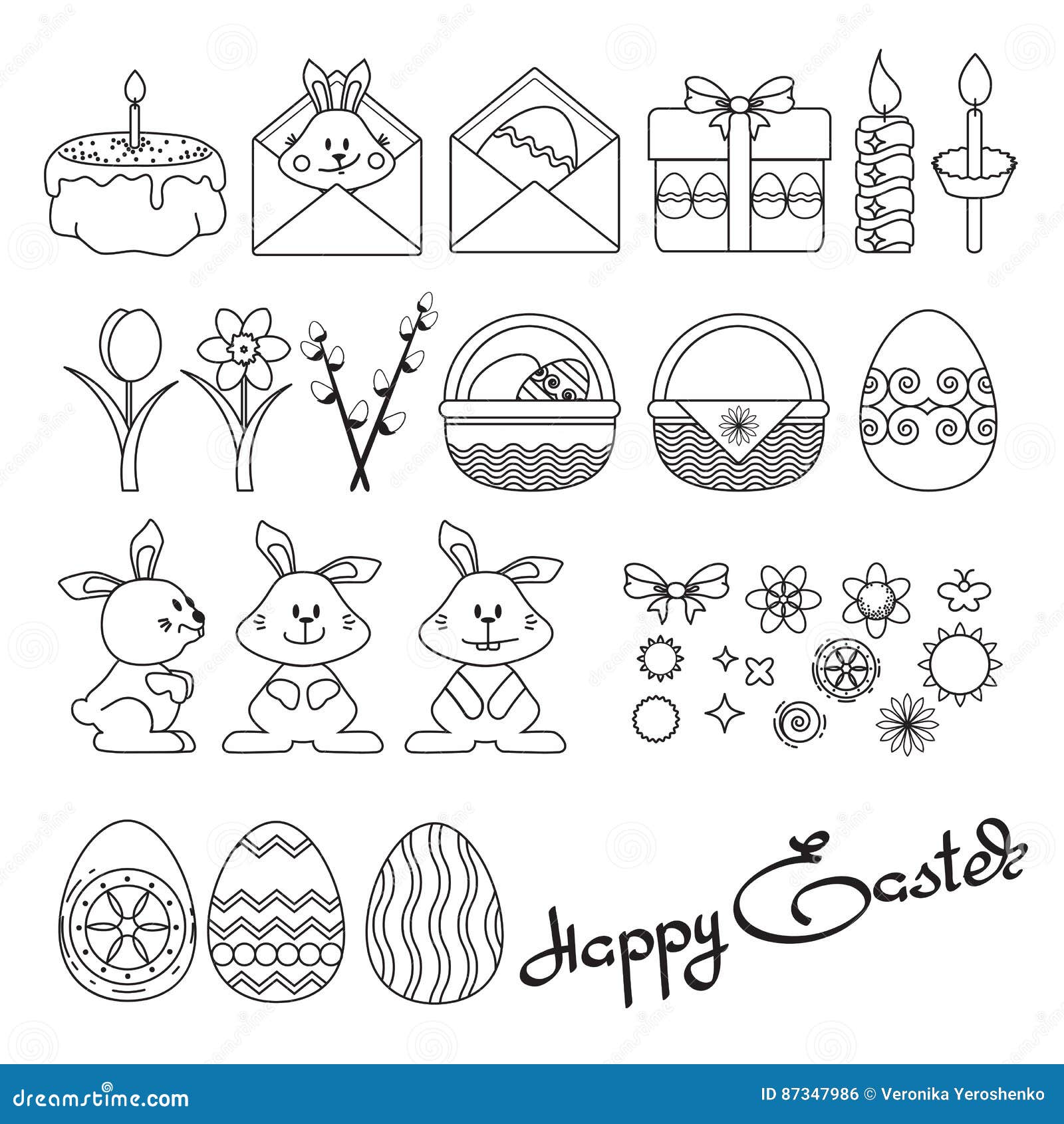 Vector Illustration of Set Easter Icons on White. Stock Vector ...