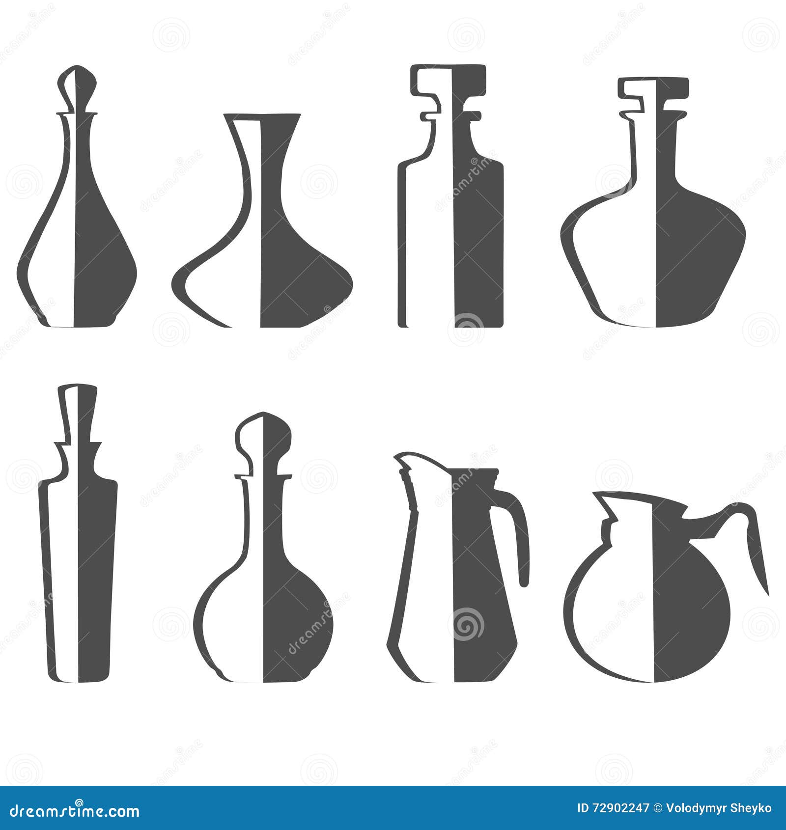 Vector Illustration of Set of Eight Decanters of Various Drinks. Stock ...