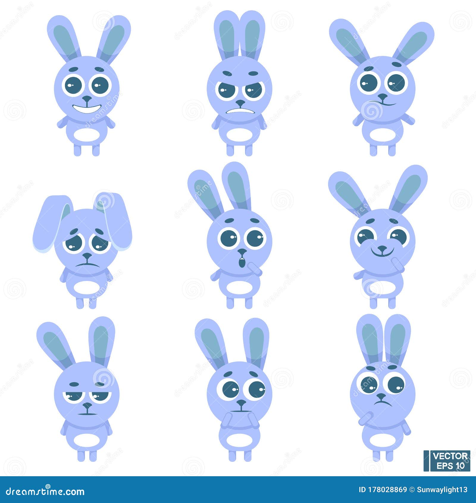 Set Of Emoji Cute Rabbit Stock Illustration Illustration Of Design