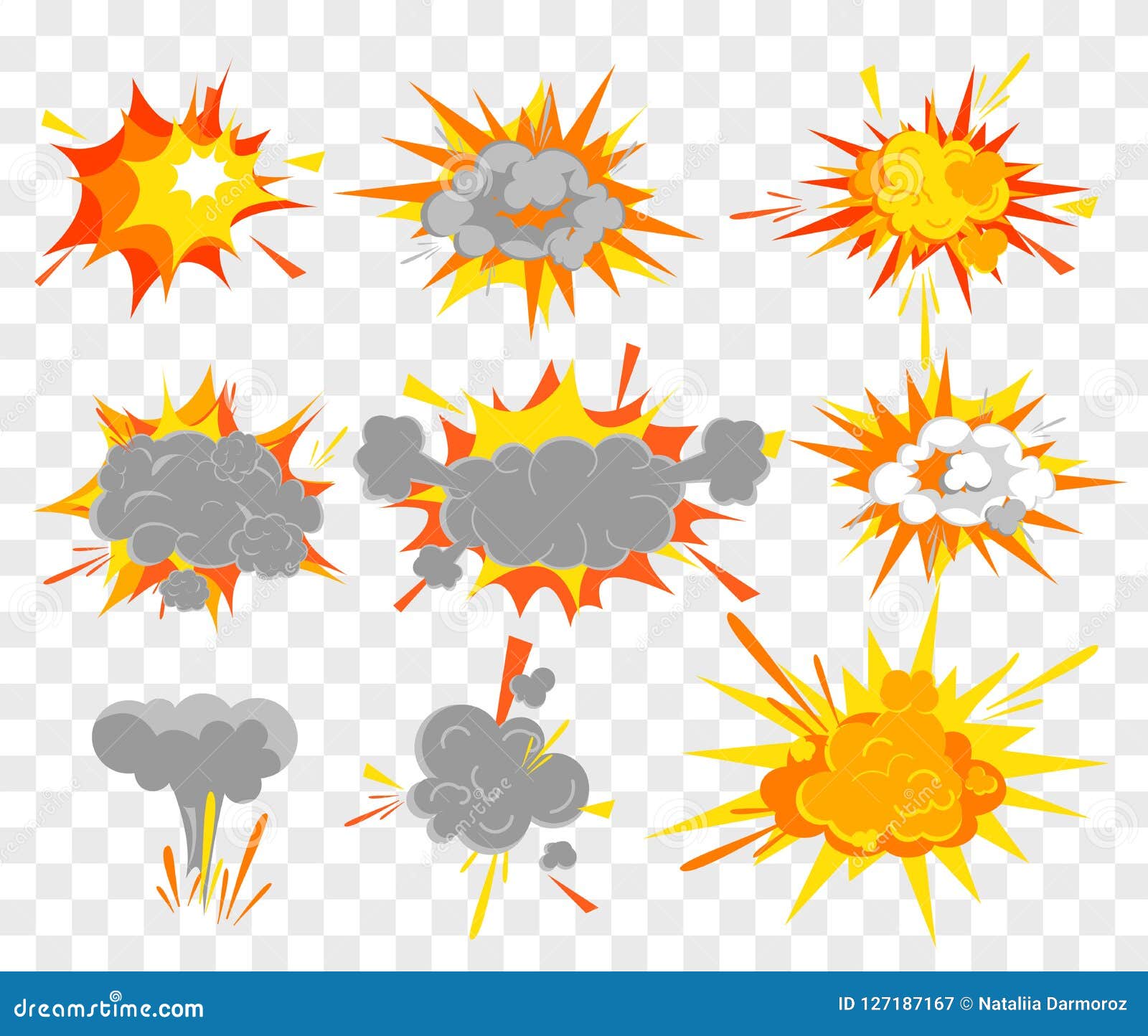 Vector Illustration Set of Explosion Effect in Cartoon Comic Retro ...