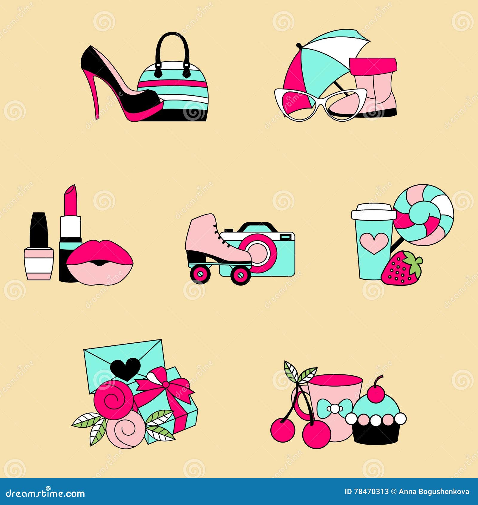 Vector Illustration Set of Favorite Things Stock Vector - Illustration ...