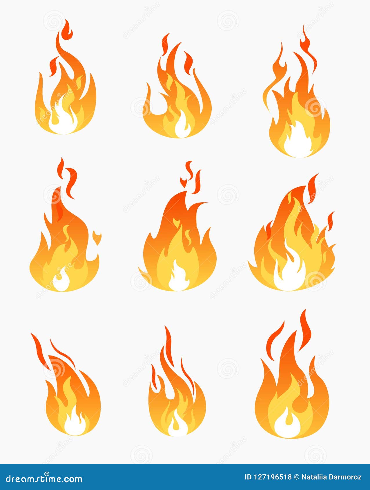 Vector Illustration Set of Fire Flames Icons on White Background. Flame ...