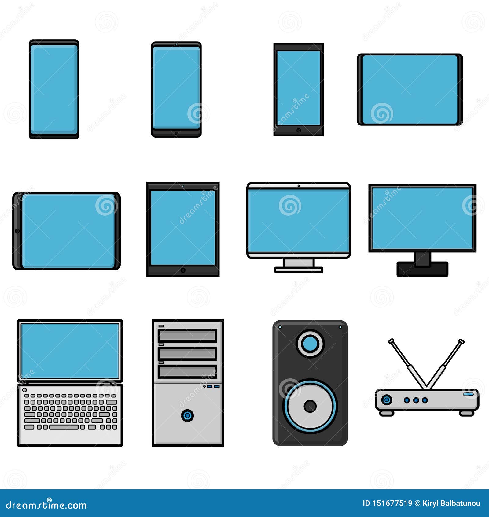 Vector Illustration Set of Flat Icon of Simple Modern Digital ...