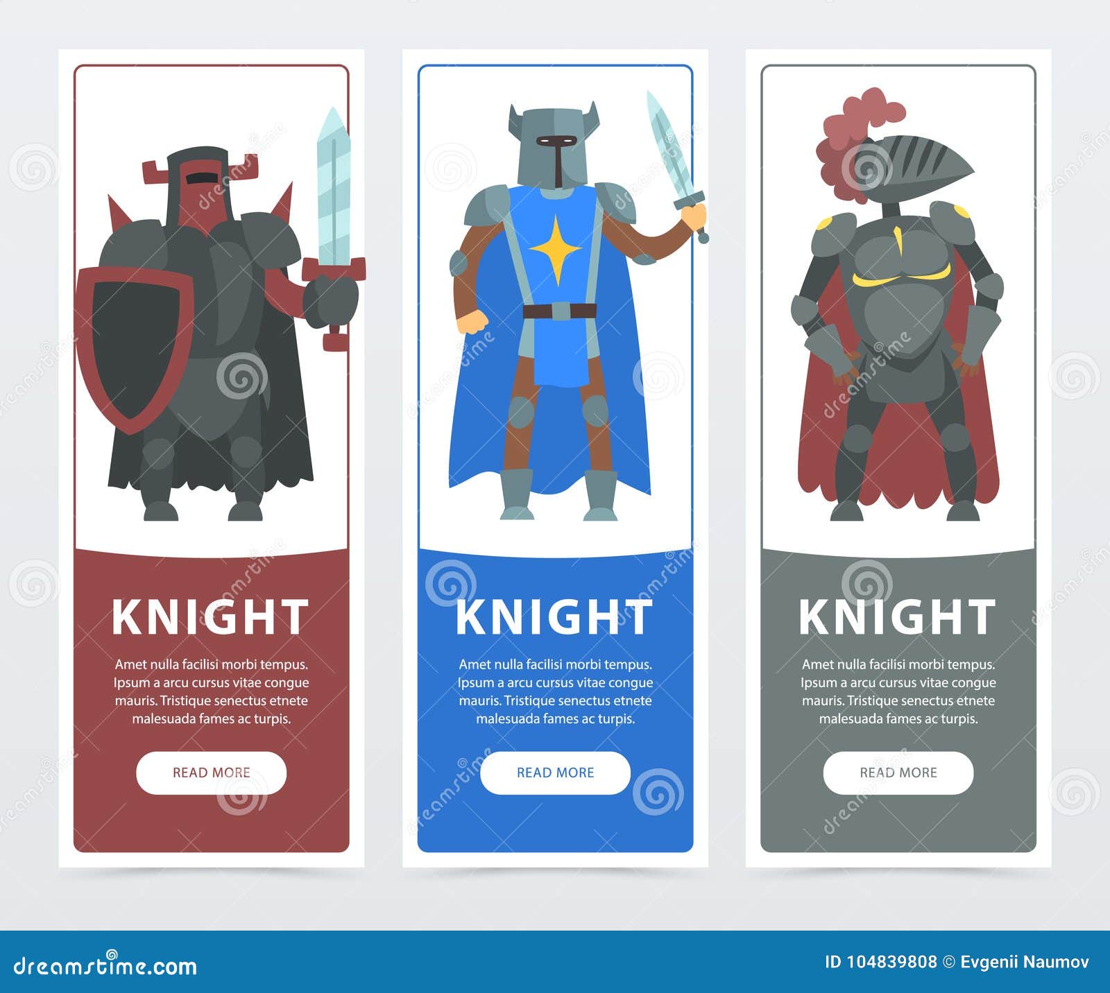 Flat Vector Illustration Set of Vertical Banners with Brave Knights ...