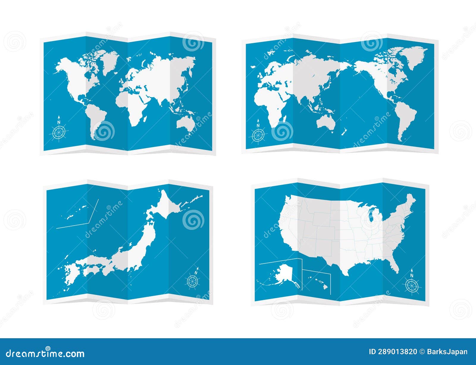 Illustration Set of Four-fold Maps (world Map, Japan, USA Stock Vector ...