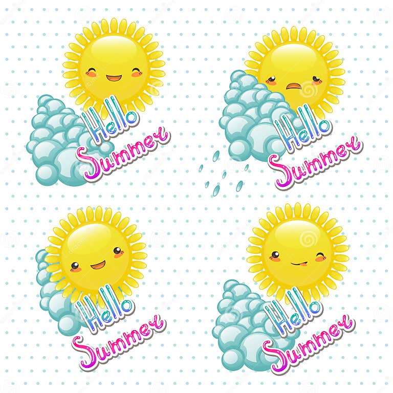 Vector Illustration Set of Funny Cartoon Sun with Stock Vector ...