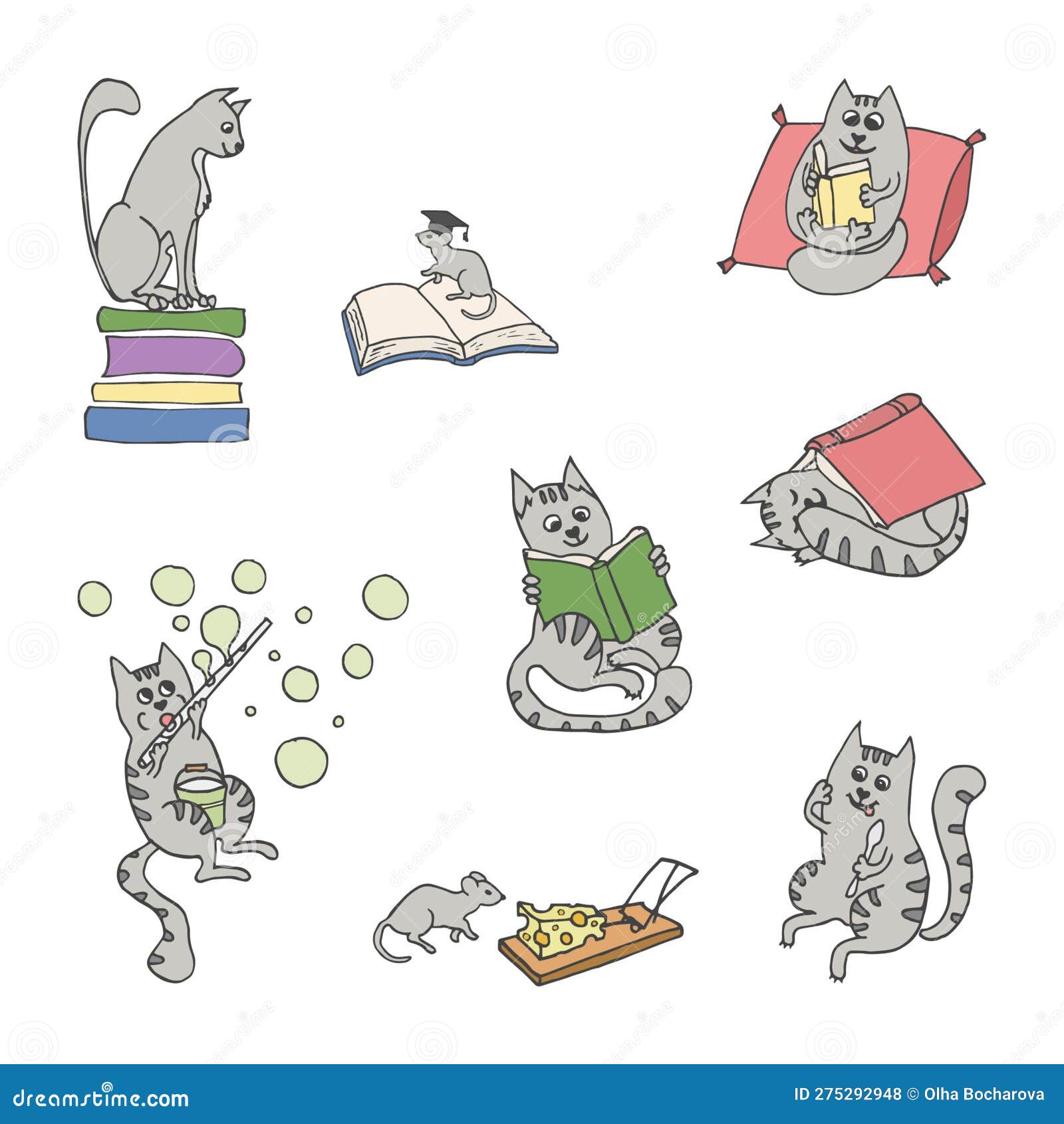 Vector Illustration of Set with Funny Cats. Hand Drawn Cute Cats Stock ...