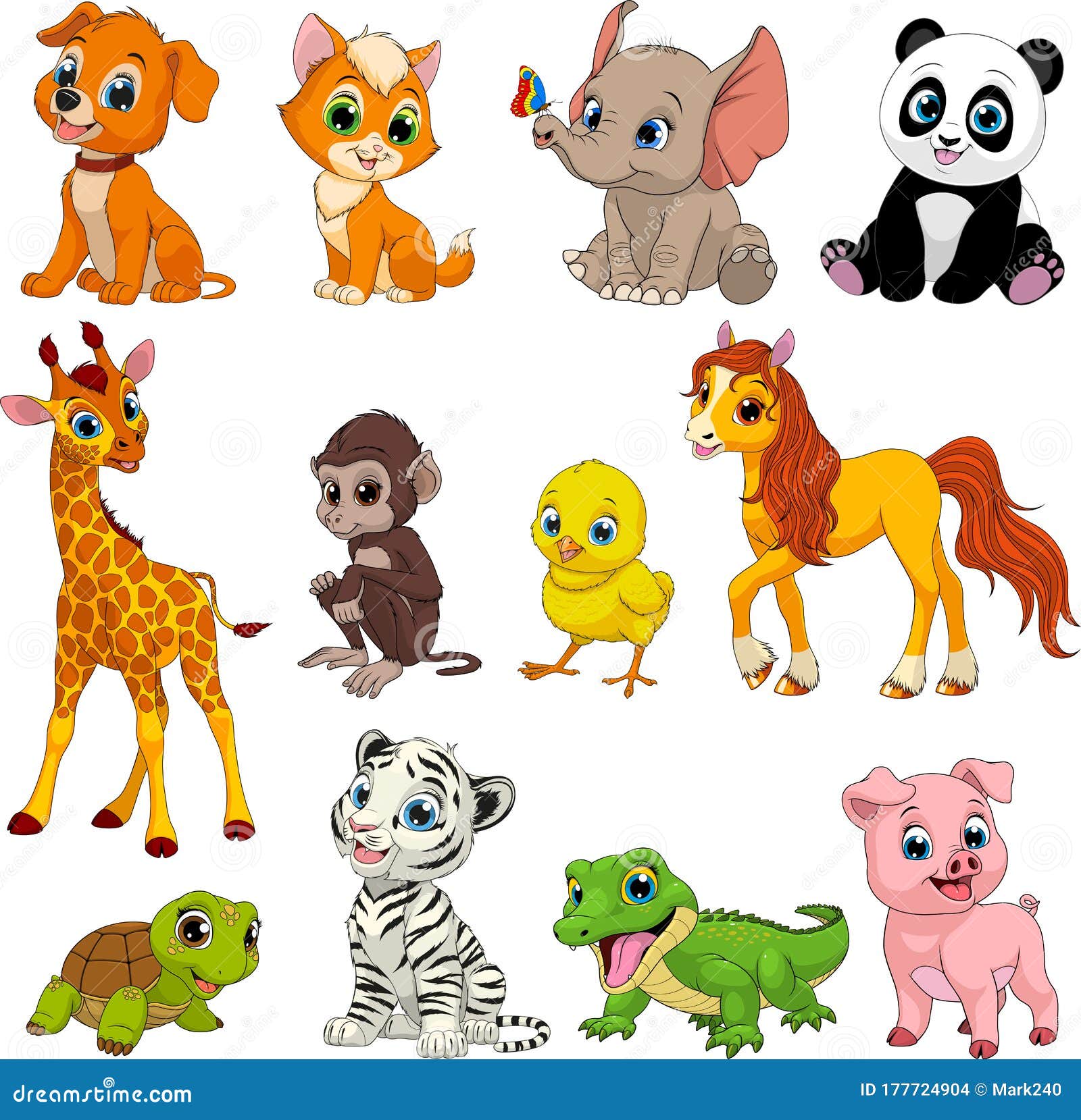 Funny animals set stock vector. Illustration of horse - 177724904