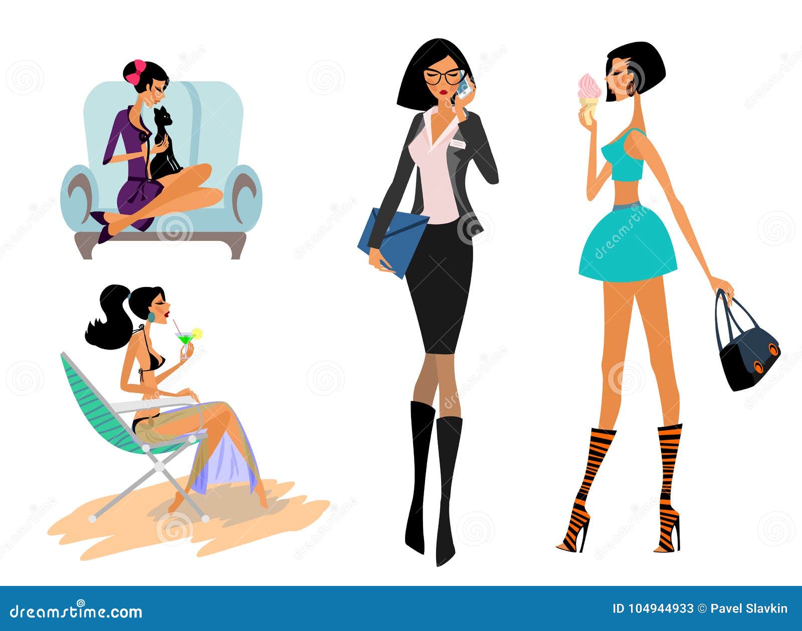 Girls in Different Situations Stock Vector - Illustration of design ...