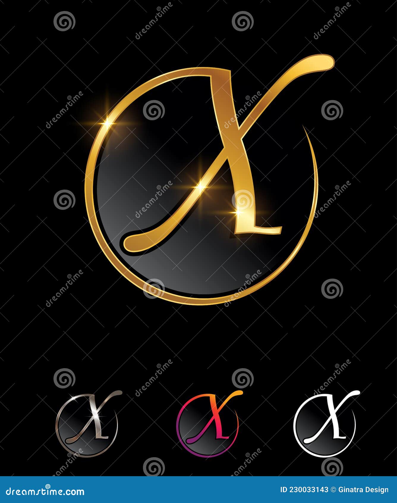 Golden Circle Monogram Initial Letter X Stock Vector - Illustration of ...