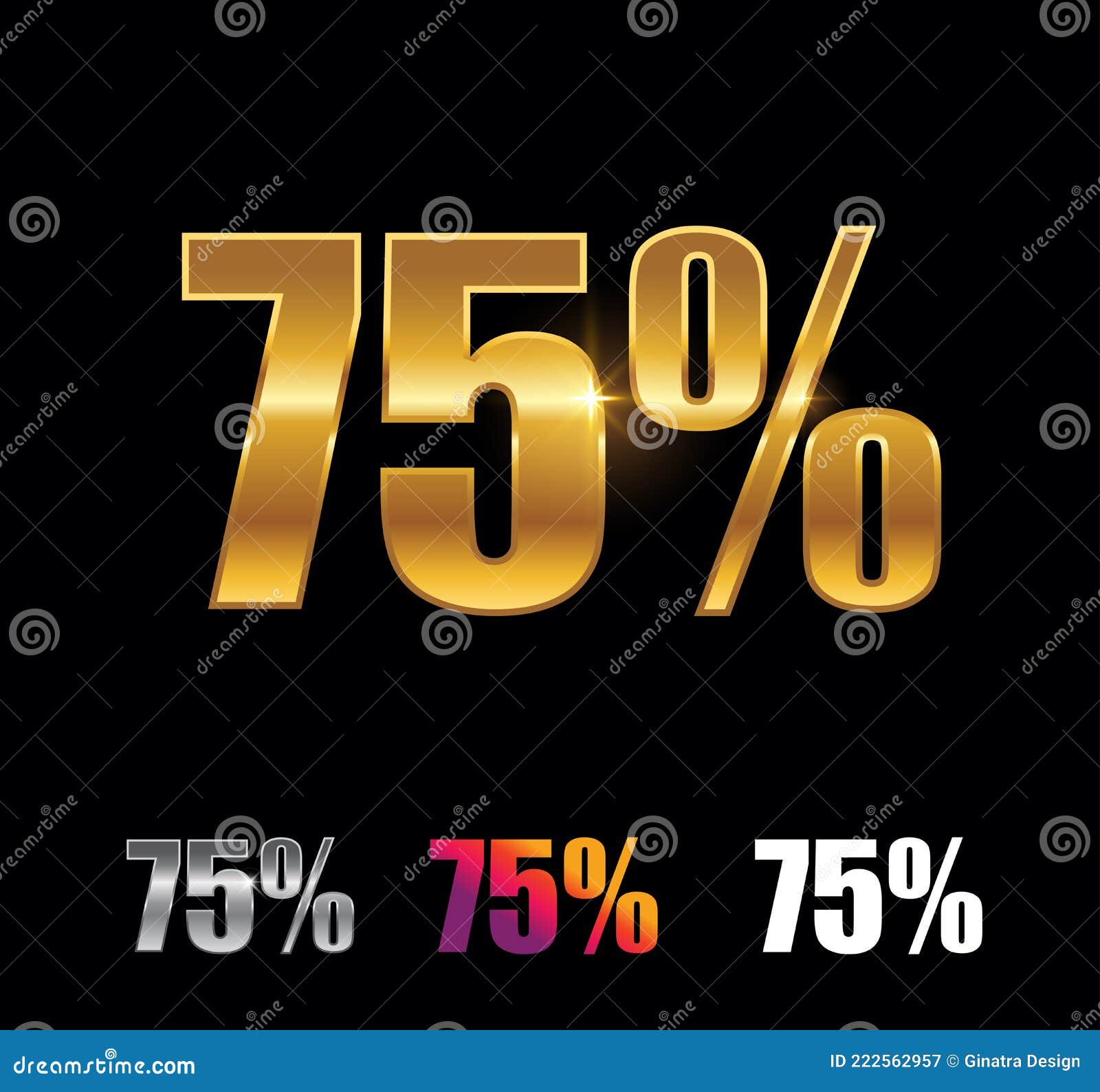 Golden and Silver 75 Percent Sign Stock Vector - Illustration of glossy ...