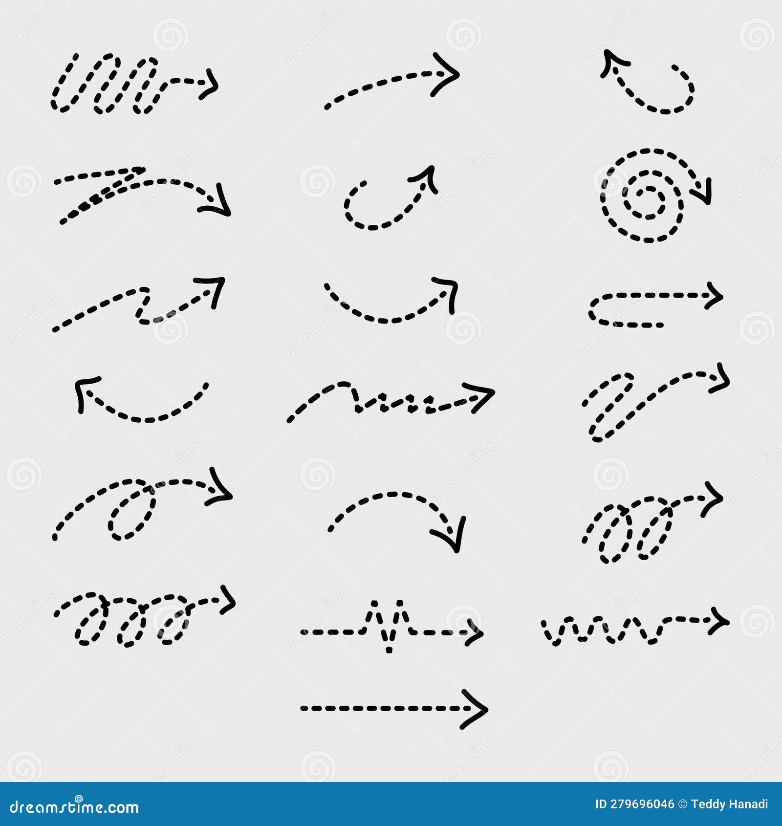 Vector Illustration Set of Hand Drawn Arrows in Dashed Line Style Stock ...