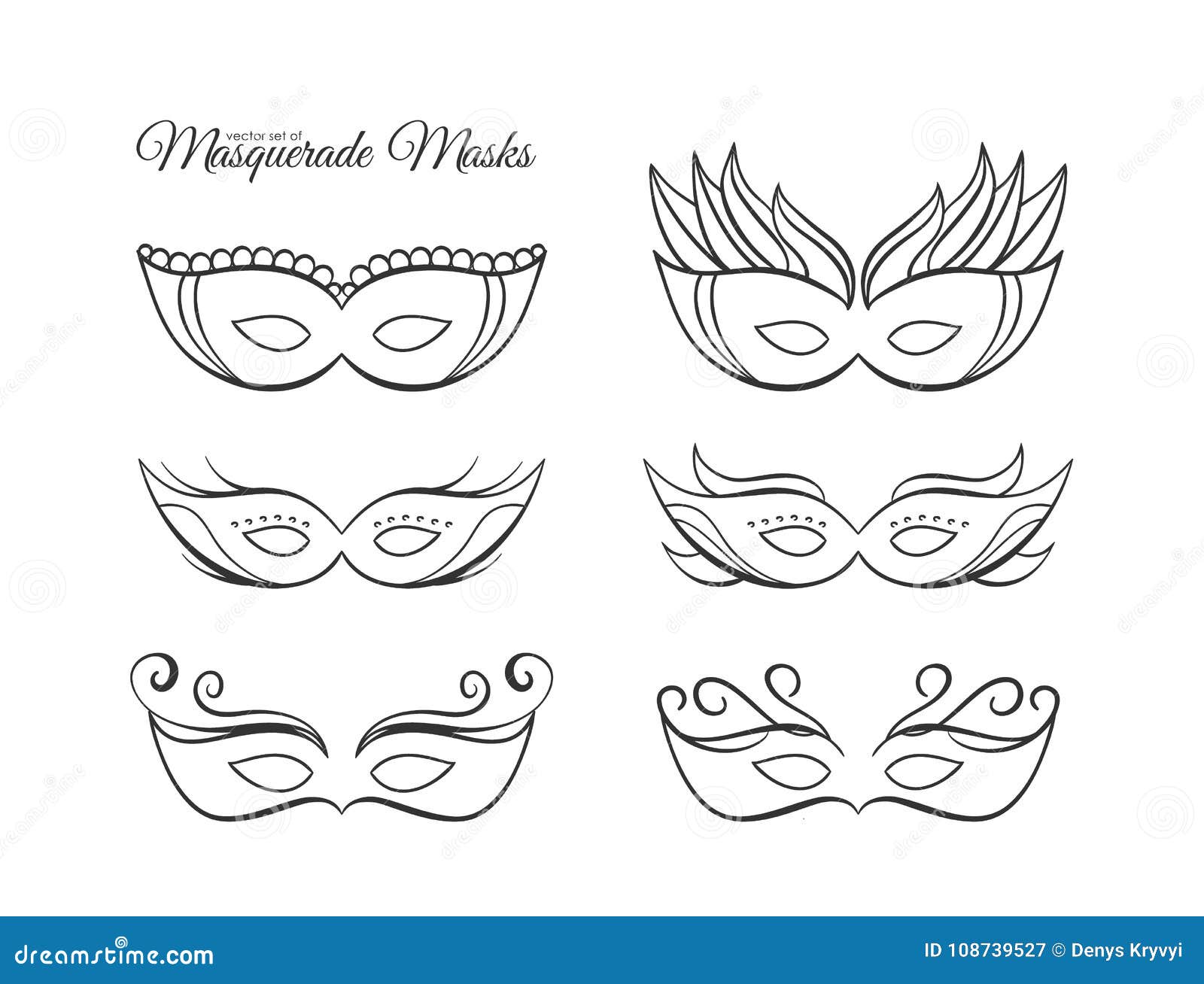 Vector Illustration: Set of Hand Drawn Outline Masquerade Masks Stock ...