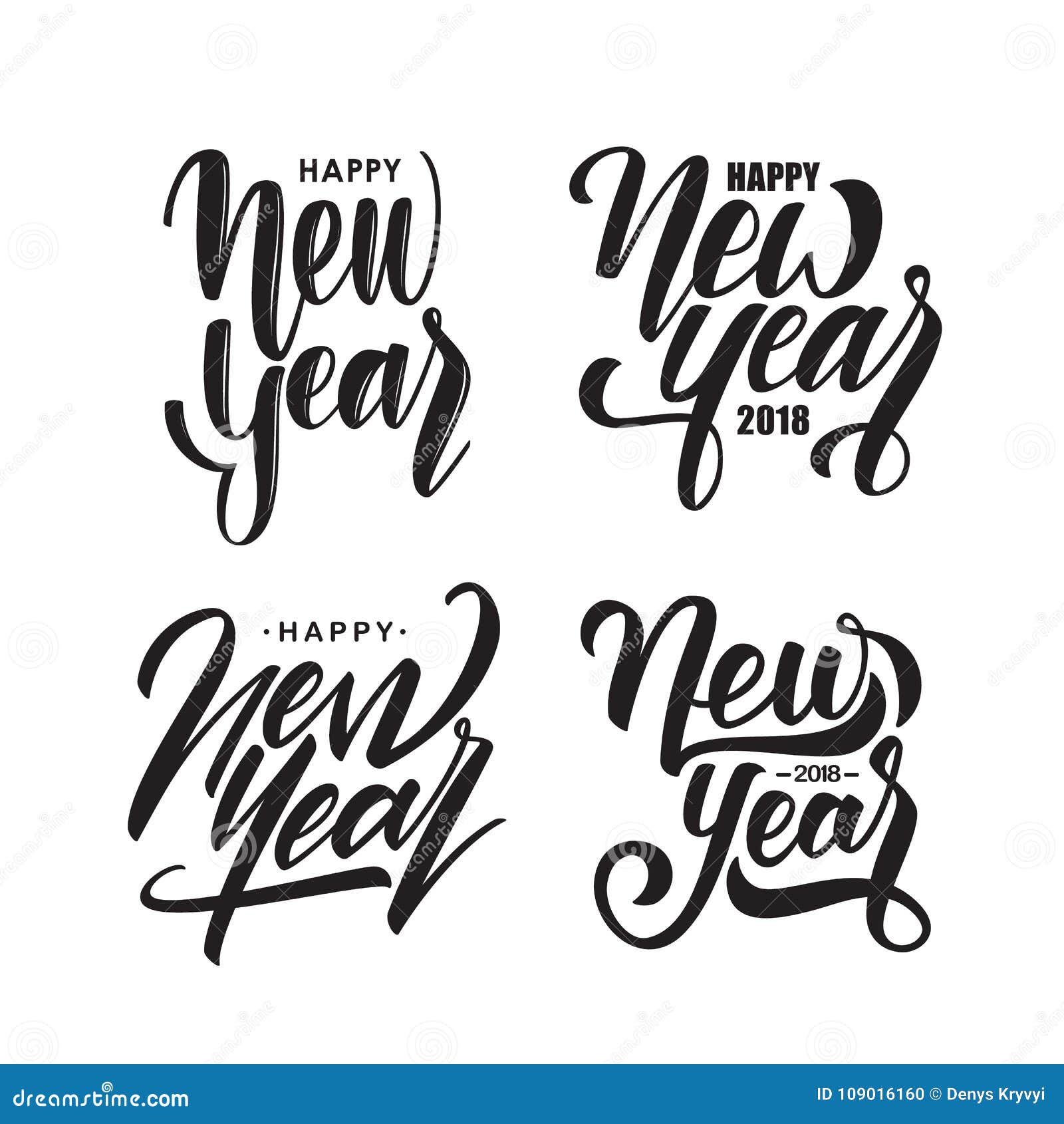 Set Of Handwritten Type Lettering Of Happy New Year Typography Design