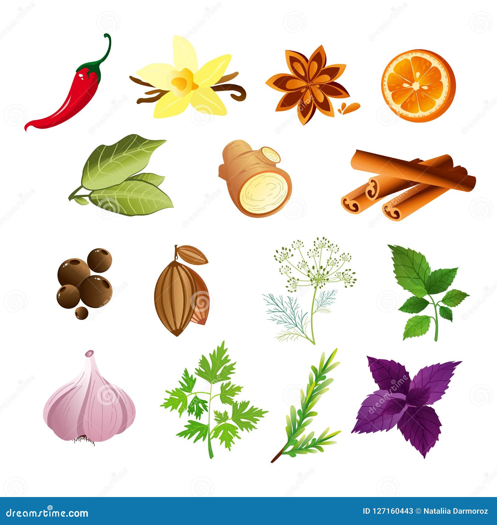 Vector Illustration of Set of Herbs and Spices in Flat Style. Stock ...