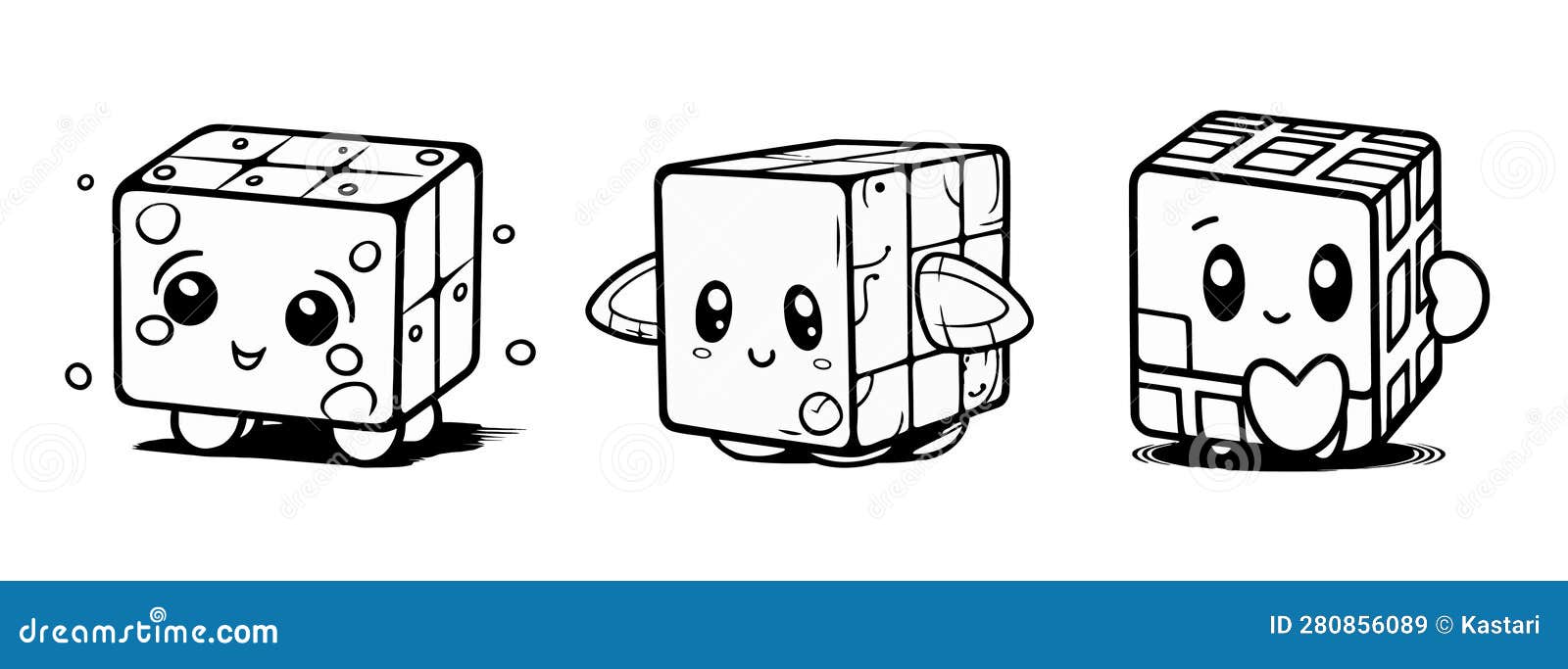 Vector Illustration, Set Illustration of Cute Rubic Cube Character ...